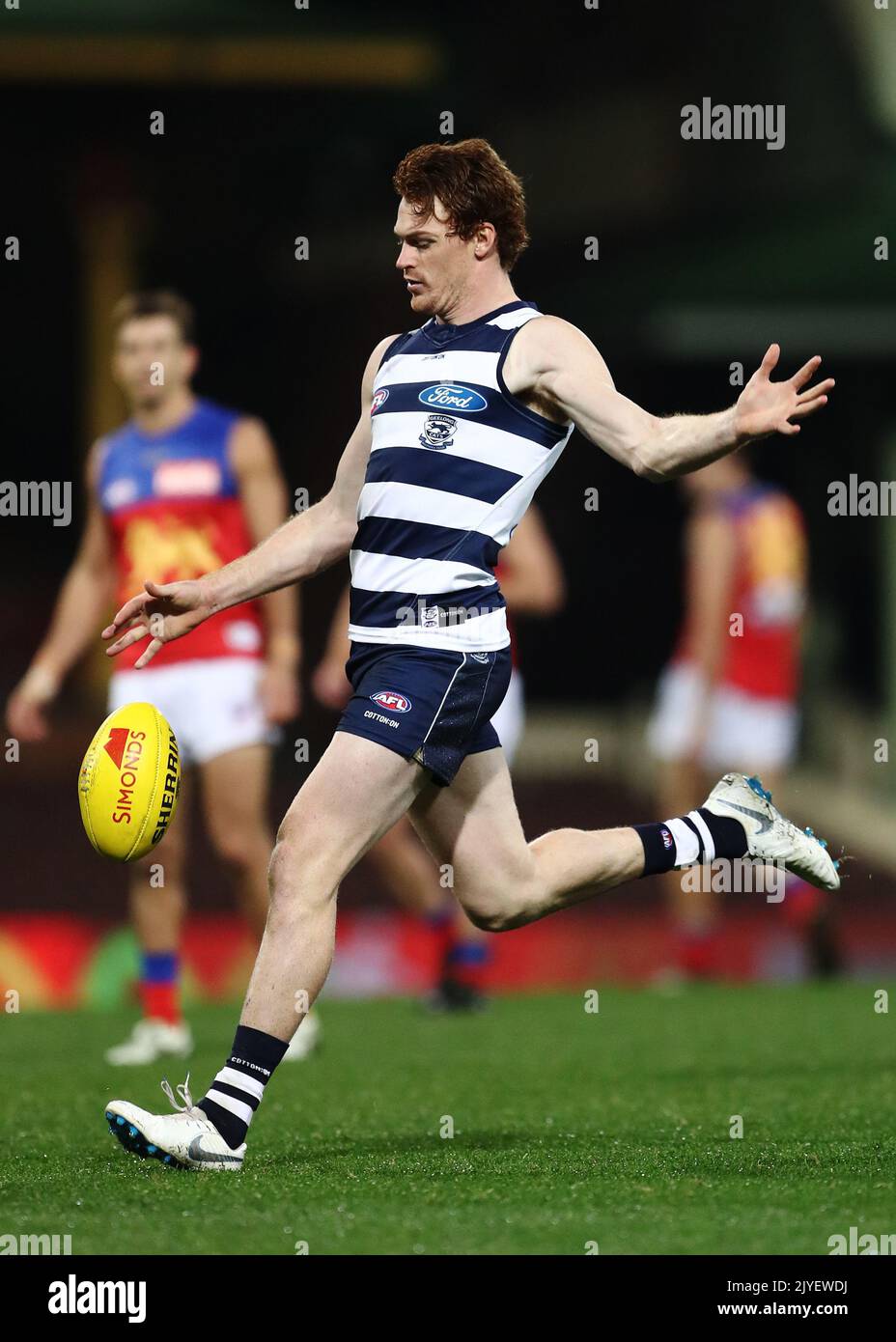 Gary Rohan of the Cats kicks a goal during the Round 6 AFL match ...