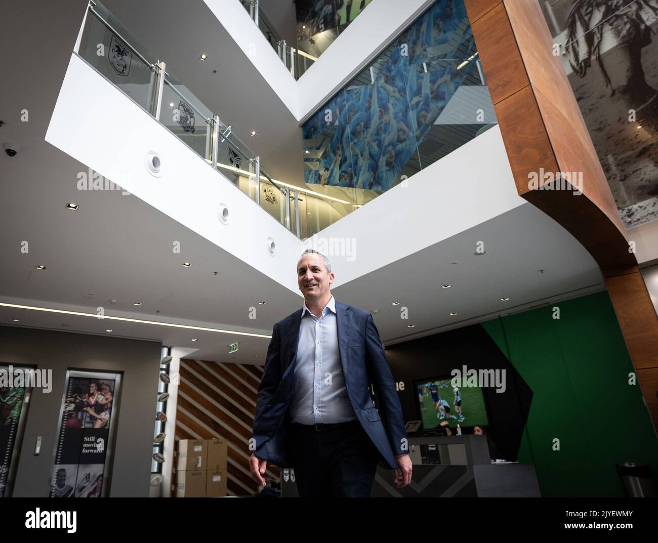 NRL Acting CEO Andrew Abdo arrives at a press conference at Rugby ...
