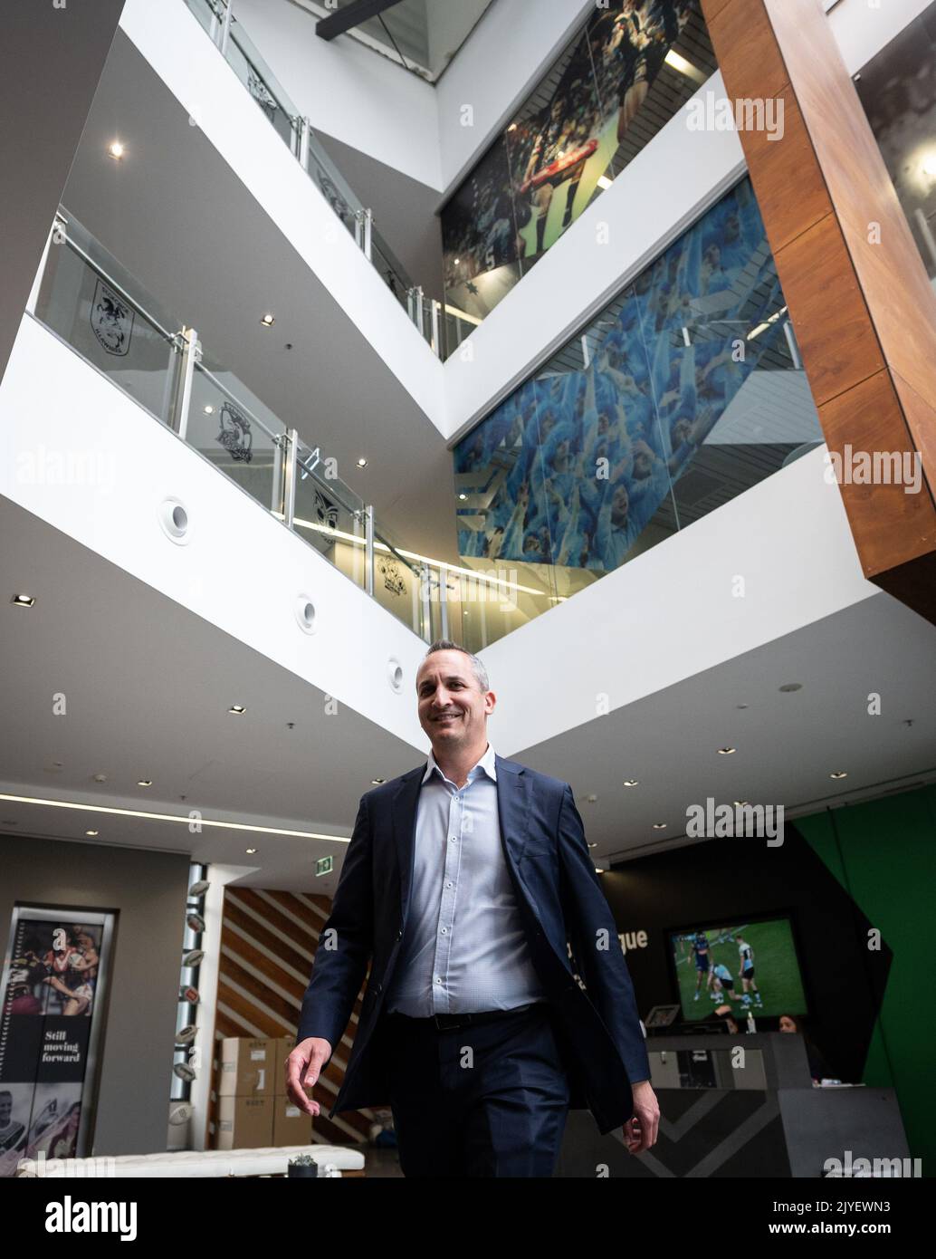 NRL Acting CEO Andrew Abdo arrives at a press conference at Rugby ...
