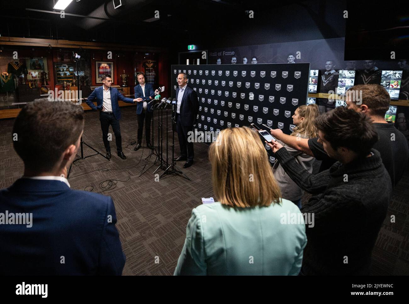 NRL Acting CEO Andrew Abdo speaks to the media during a press ...