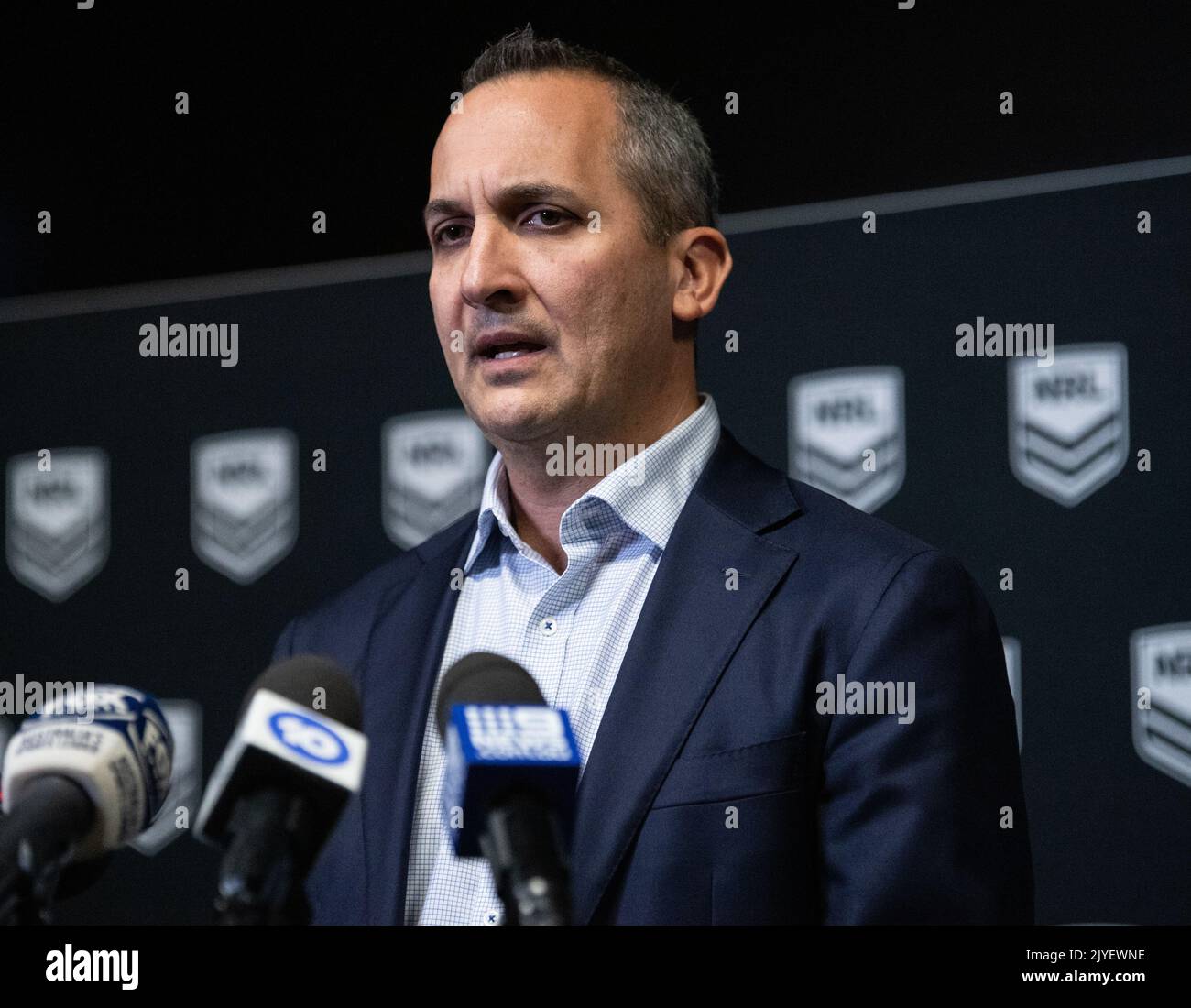 NRL Acting CEO Andrew Abdo speaks to the media during a press ...