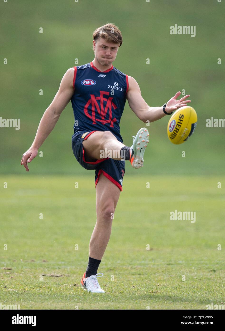 Tom Sparrow in action during an AFL Melbourne Demons training session ...
