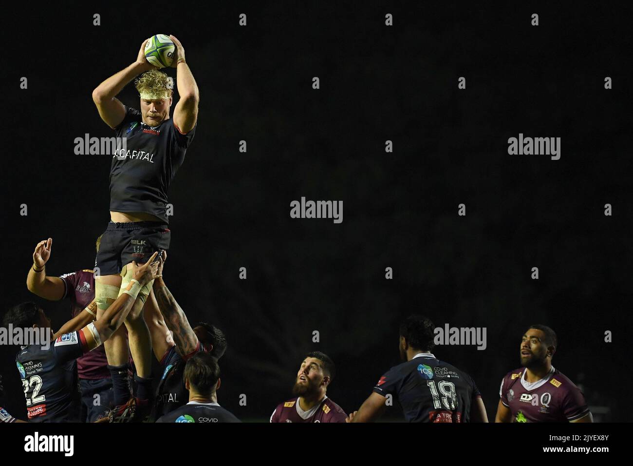 Matt Philip of the Rebels receives the ball in the line out during the ...