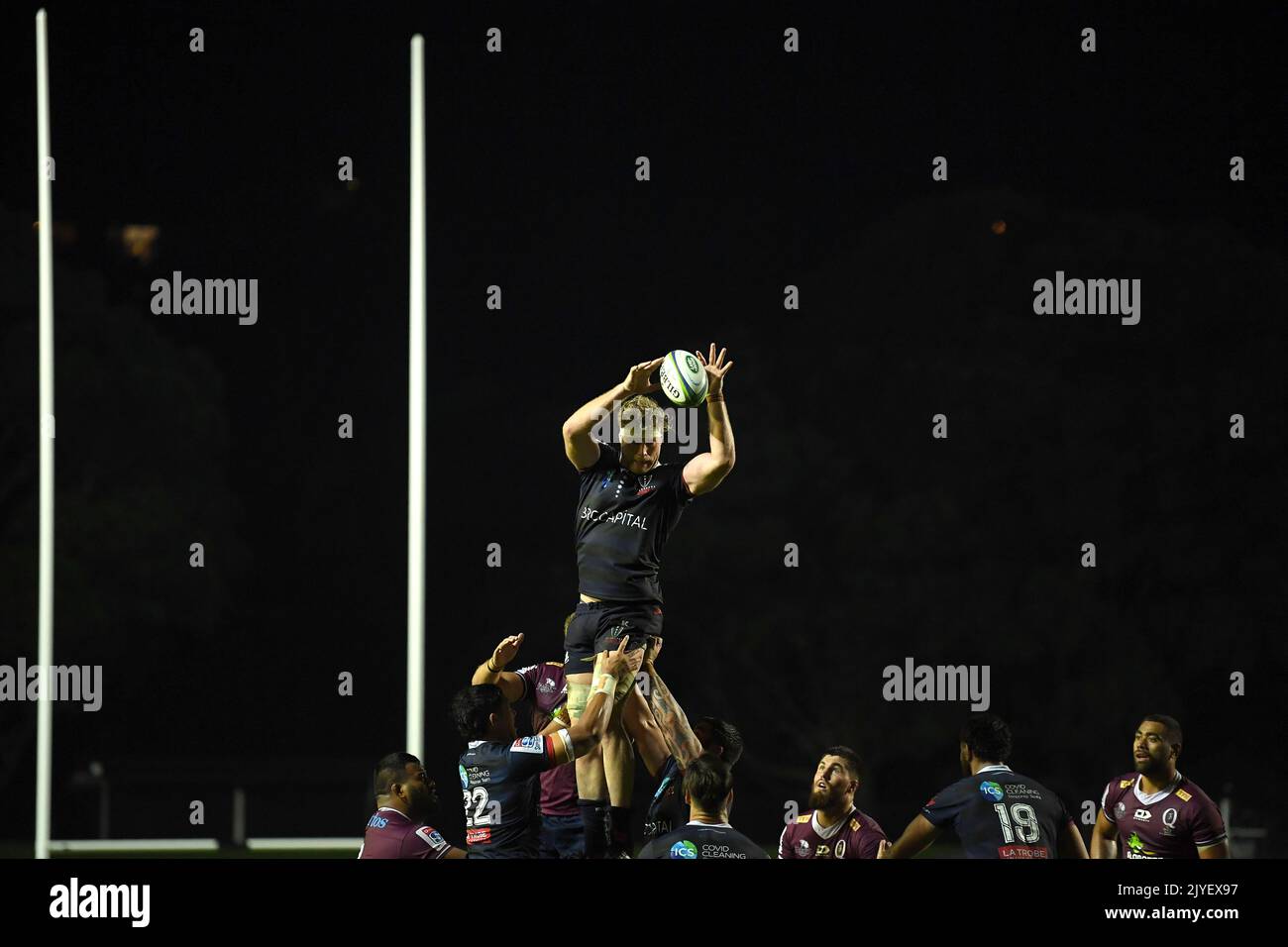 Matt Philip of the Rebels receives the ball in the line out during the ...