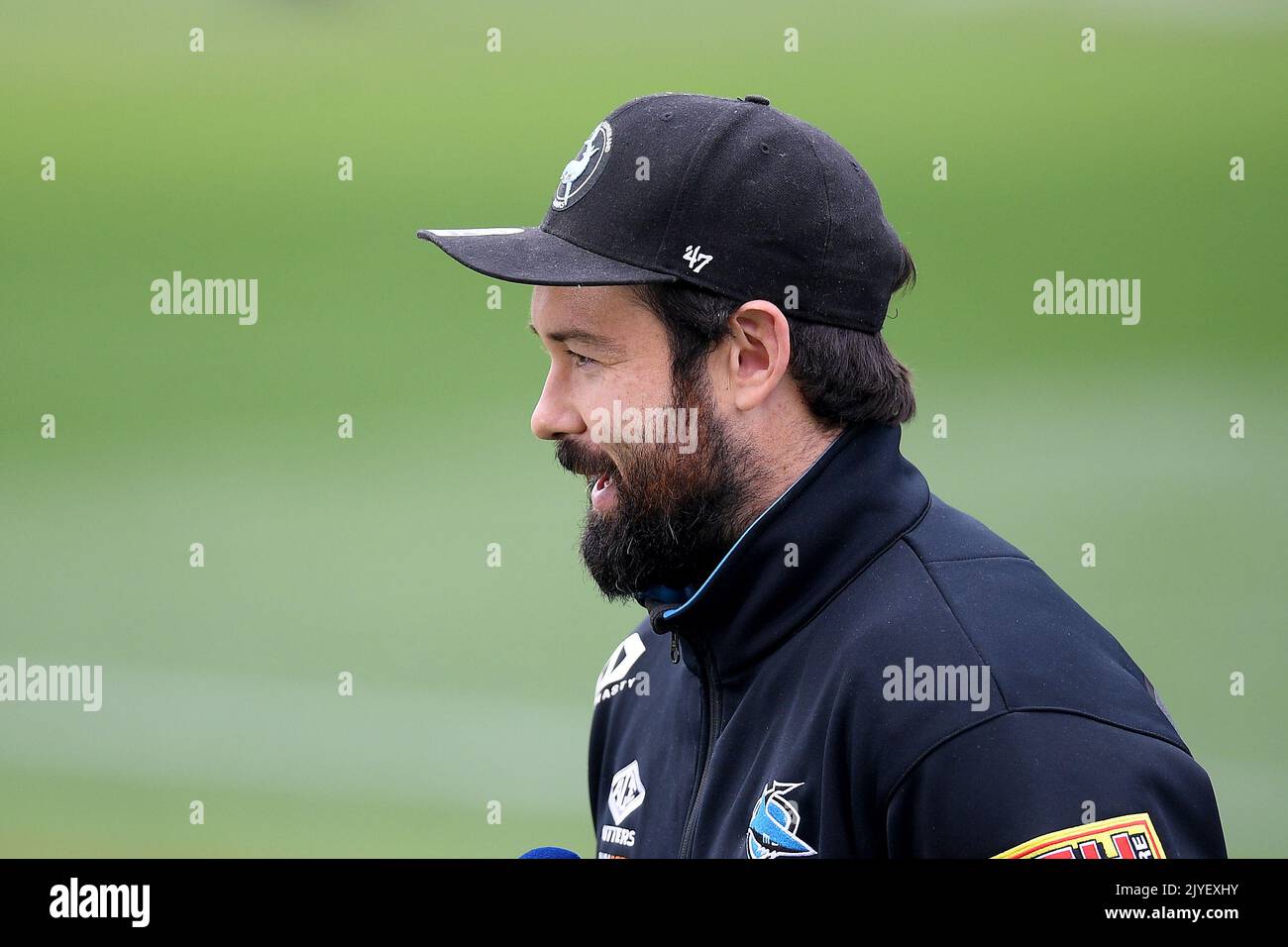 Aaron Woods of the Sharks speaks during an interview ahead of the Round ...