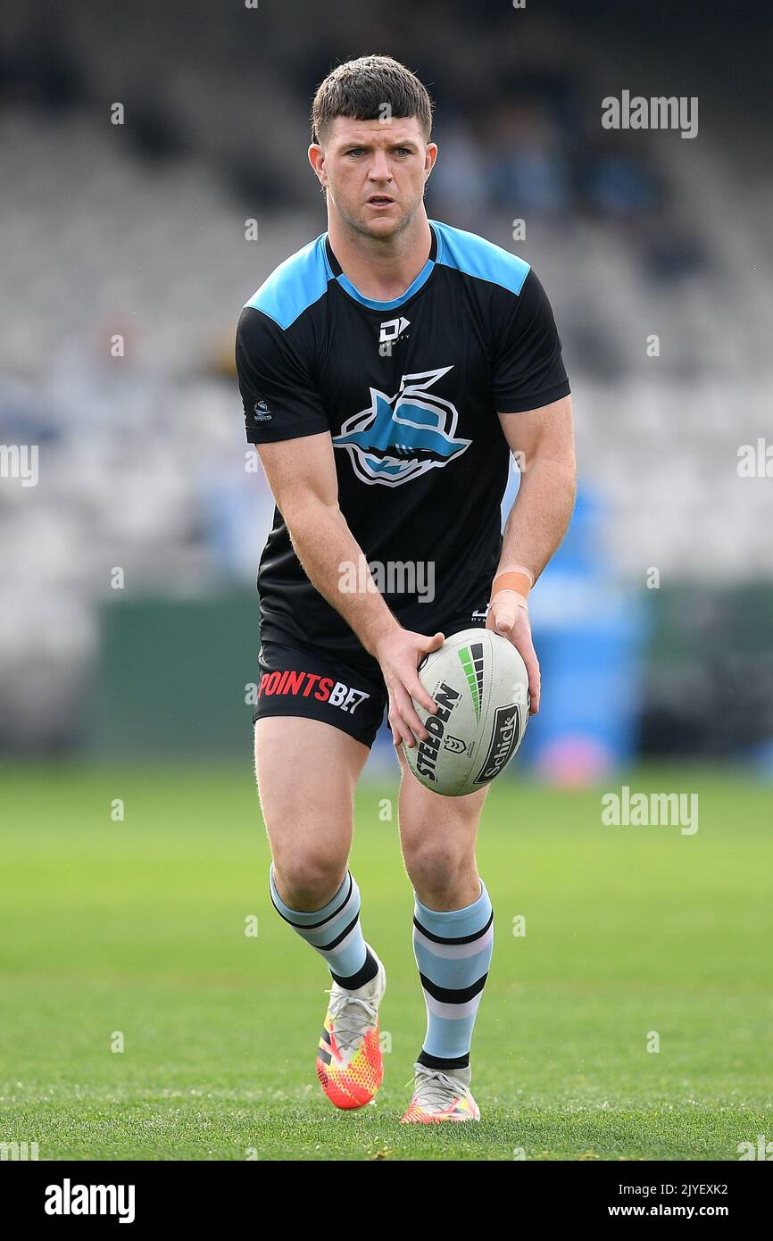 Chad Townsend of the Sharks warms up ahead of the Round 9 NRL match ...