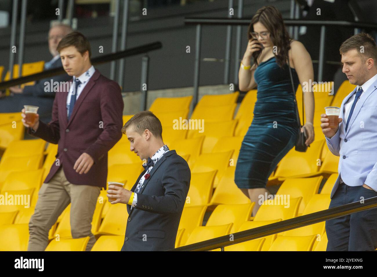 Racegoers are seen in the grandstand during Australian Turf Club ...