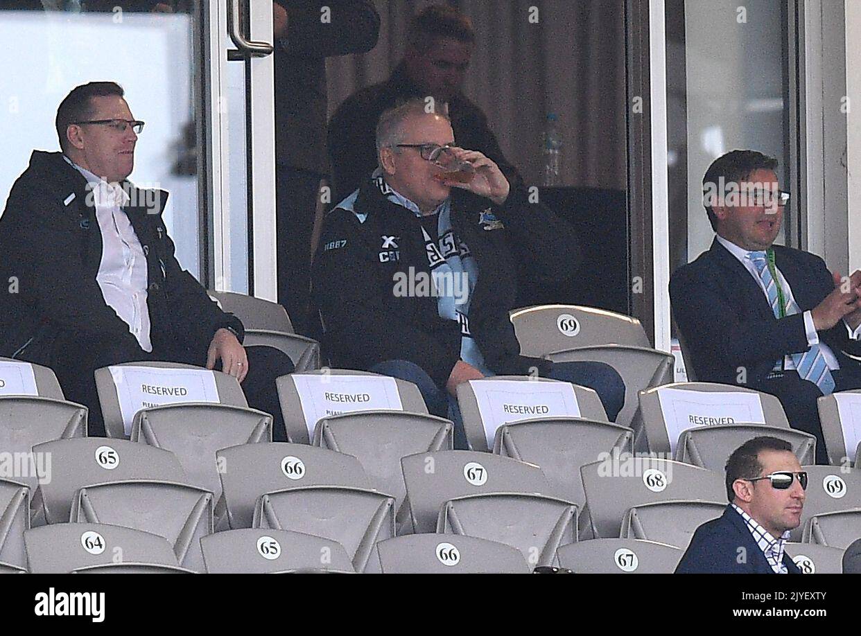 Prime Minister Scott Morrison watches on from the stands during the ...