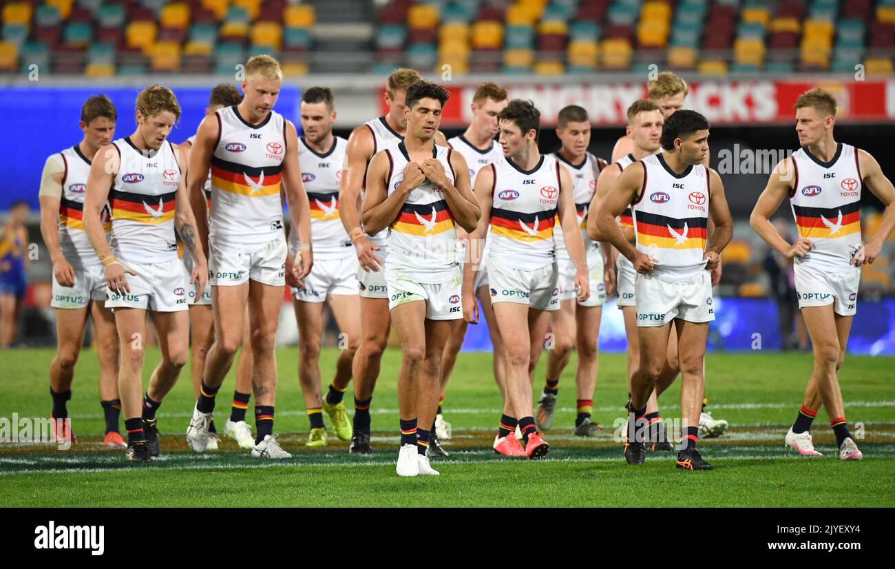 Crows players are seen after losing the Round 6 AFL match between the ...
