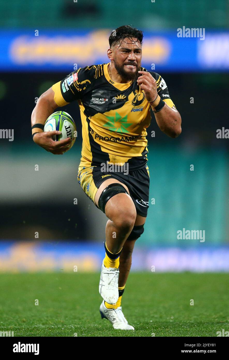 Henry Stowers of the Force makes a line break during the Round 2 Super ...