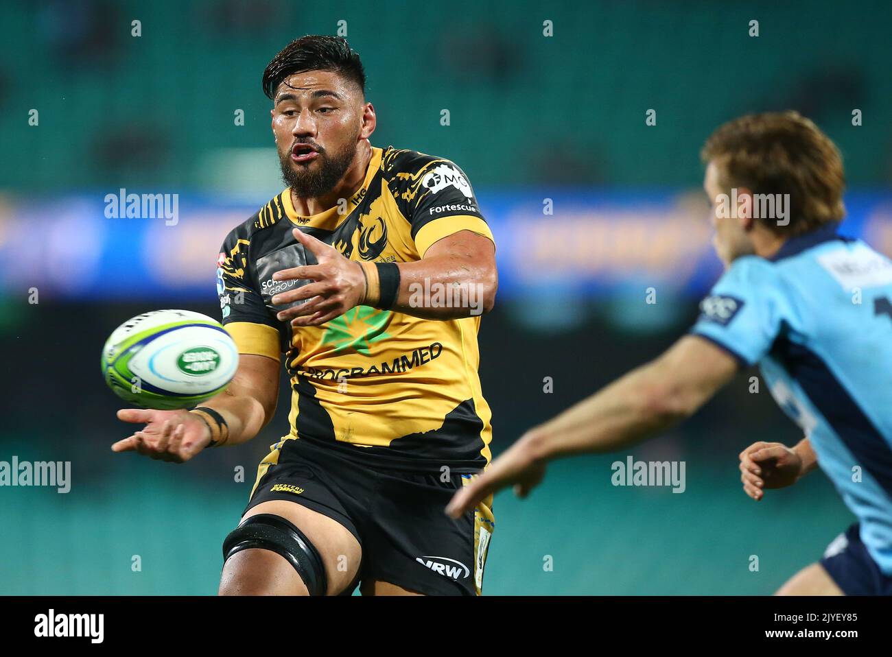 Henry Stowers of the Force makes a line break during the Round 2 Super ...