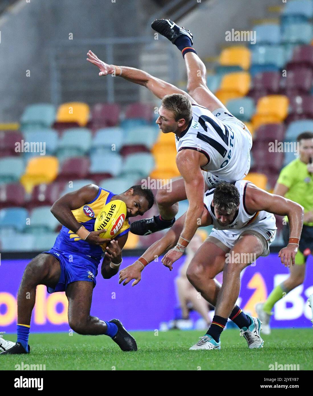 Liam Ryan (left) of the Eagles marks in front of Daniel Talia of the ...
