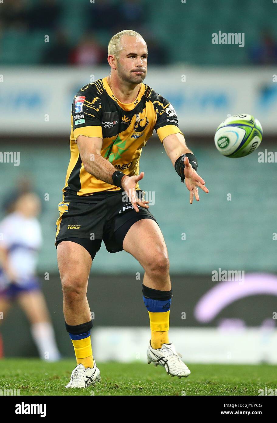 Jono Lance of the Force passes during the Round 2 Super Rugby match ...