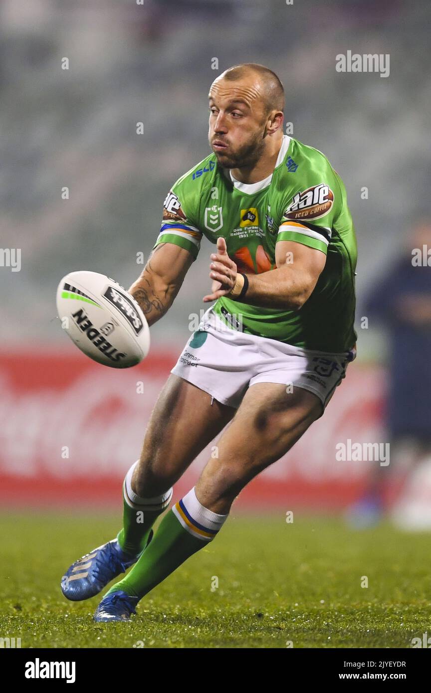 Josh Hodgson of the Raiders in action during the Round 9 NRL match ...