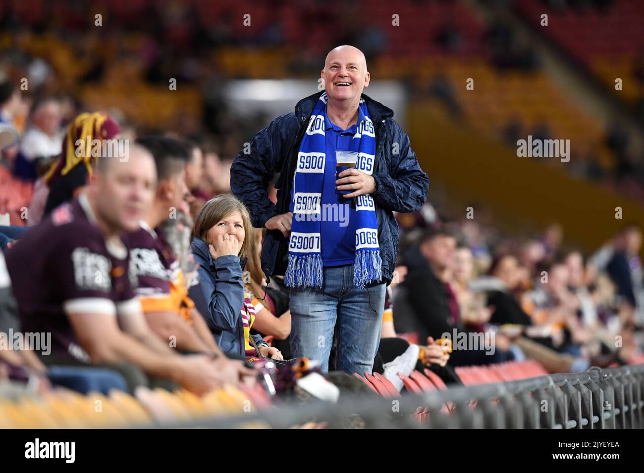A Bulldogs fan is seen during the Round 9 NRL match between the ...
