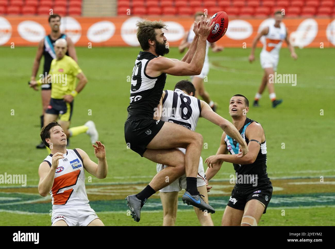 Justin Westhoff of the Power takes a mark during the Round 6 AFL match ...