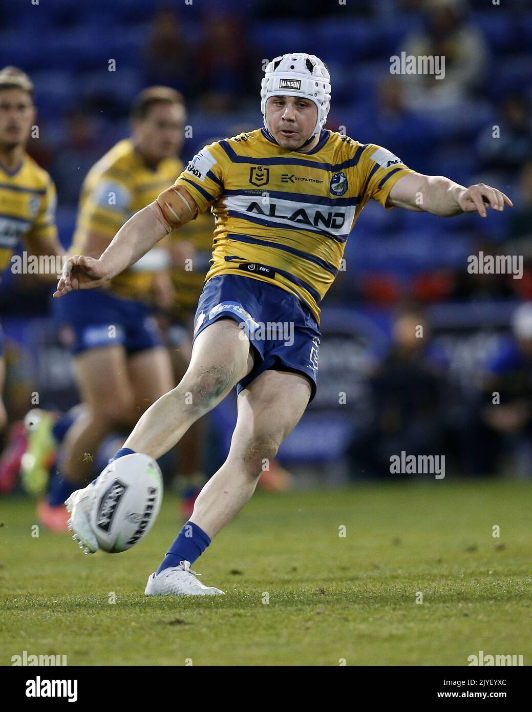 Reed Mahony of the Eels takes a kick during the Round 9 NRL match ...