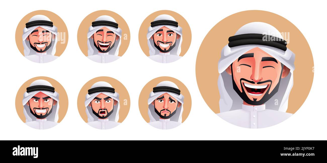 Arab man faces vector set design. Arabian characters in facial ...