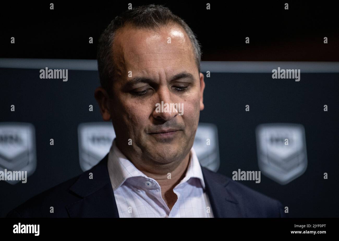 NRL Acting CEO Andrew Abdo speaks to the media during a press ...