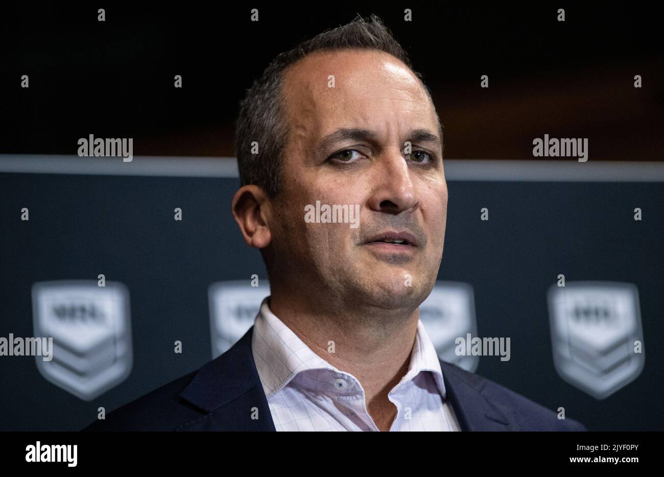 NRL Acting CEO Andrew Abdo speaks to the media during a press ...