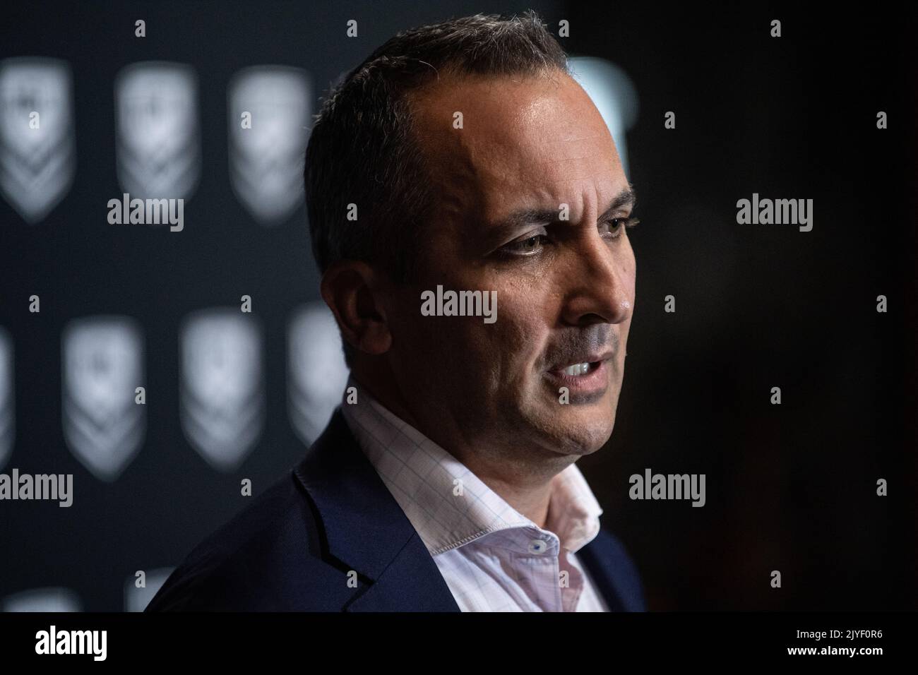 NRL Acting CEO Andrew Abdo speaks to the media during a press ...