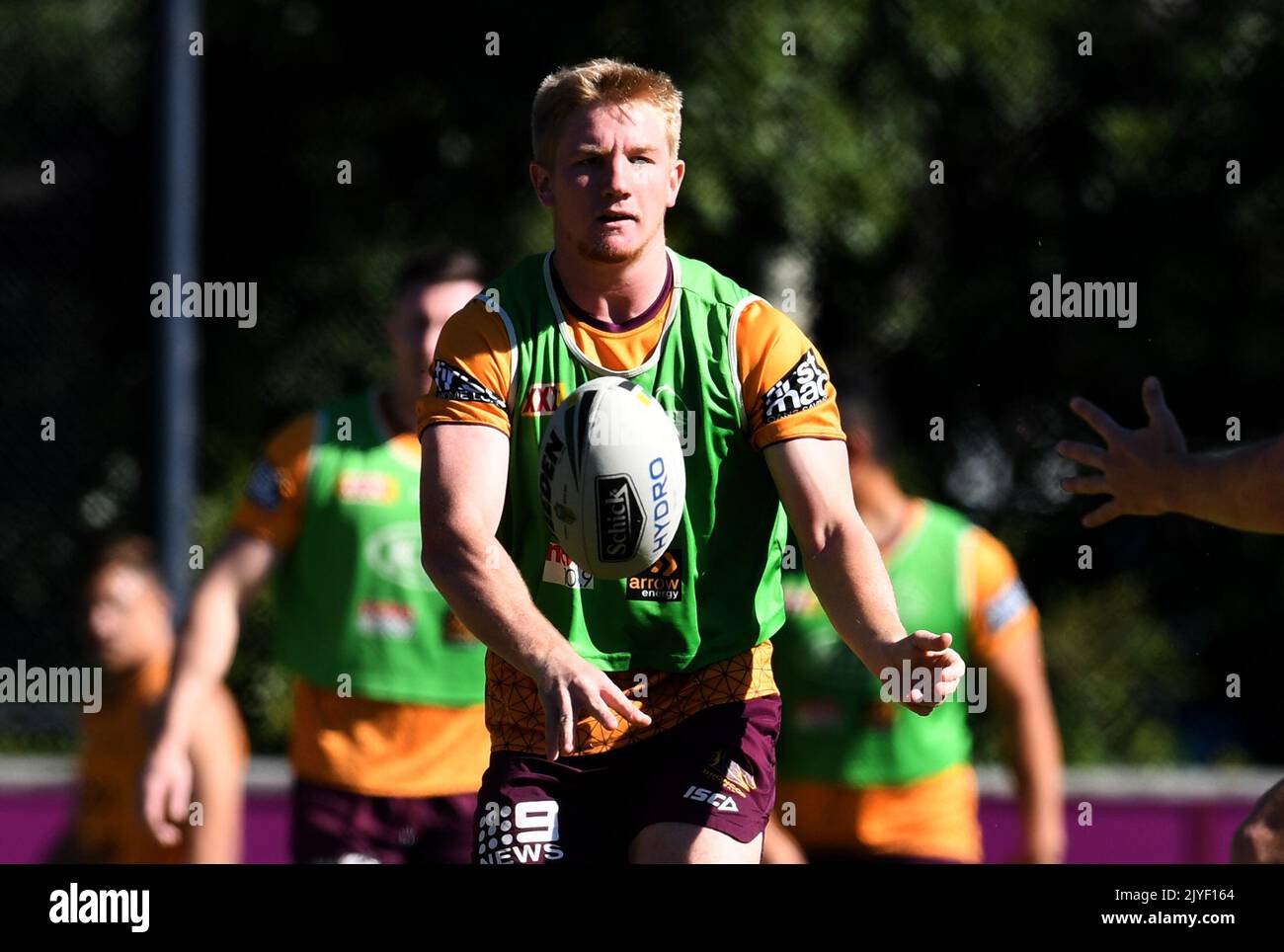 Brisbane Broncos player Tom Dearden is seen during training at the ...