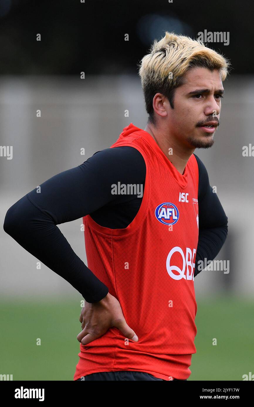 Elijah Taylor during an AFL Sydney Swans training session at Lakeside ...