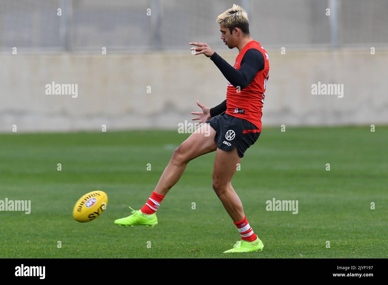 Elijah Taylor during an AFL Sydney Swans training session at Lakeside ...