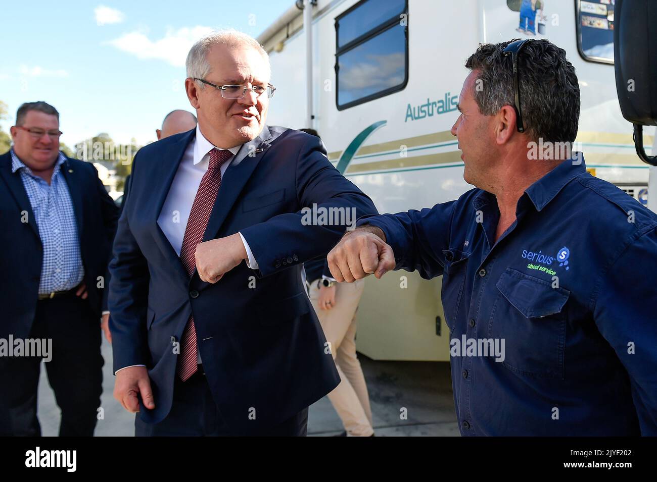 Prime Minister Scott Morrison greets business owners before speaking at ...