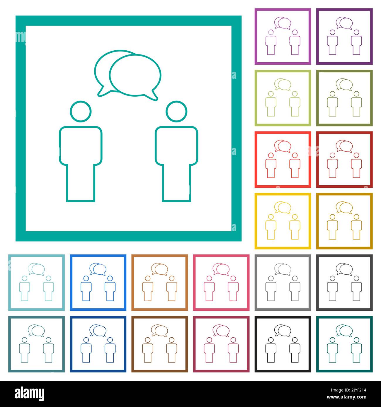 Two talking persons with oval bubbles outline flat color icons with ...