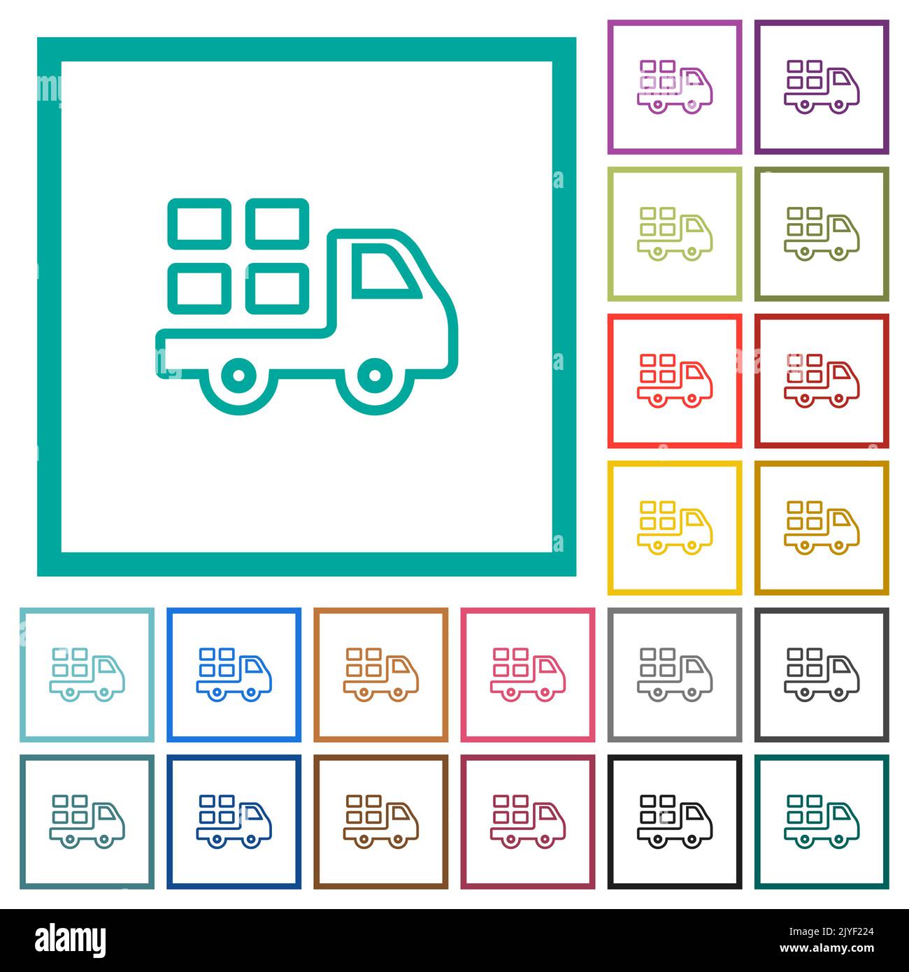 Courier services outline flat color icons with quadrant frames on white ...