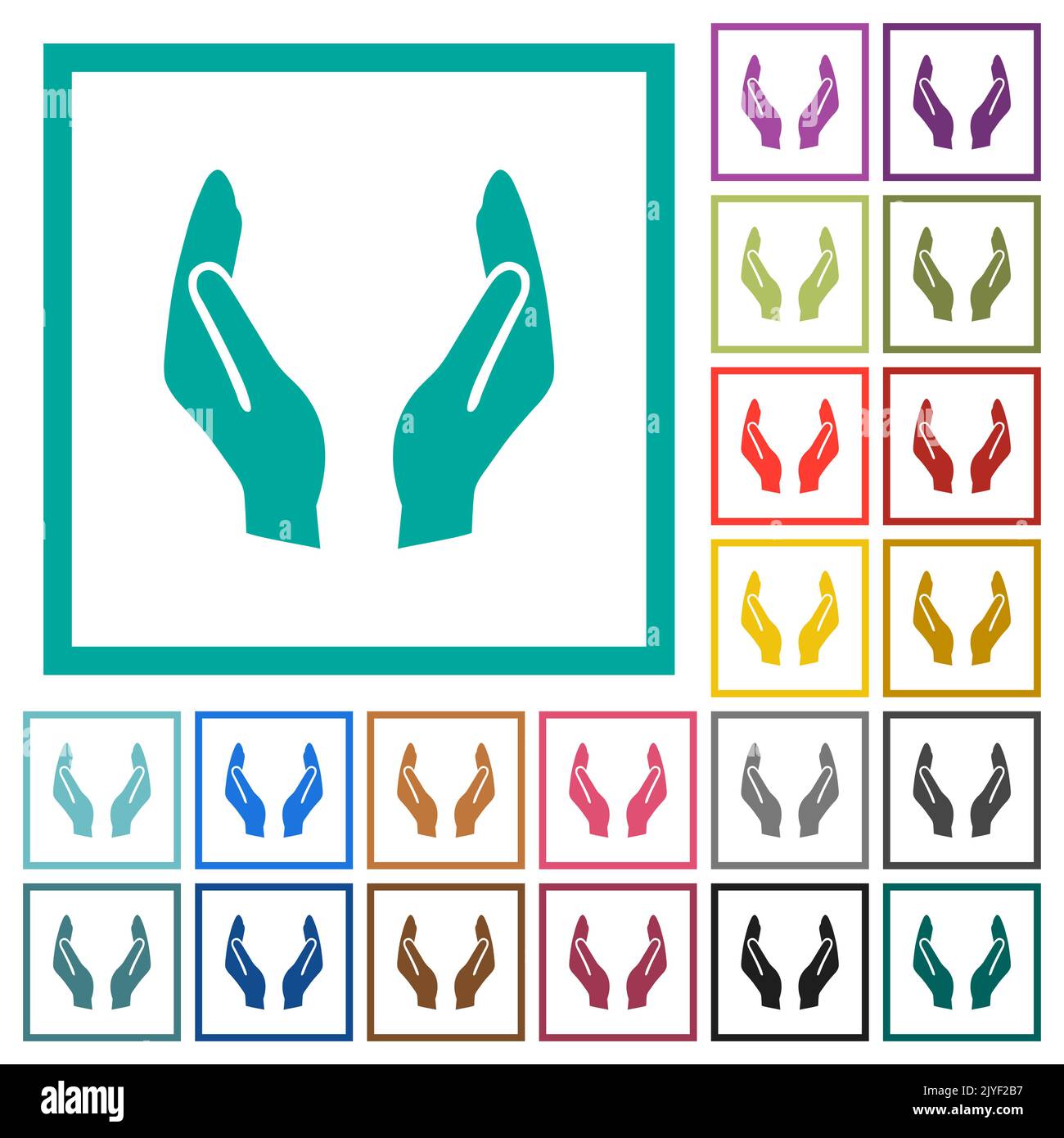 Empty protecting hands solid flat color icons with quadrant frames on ...