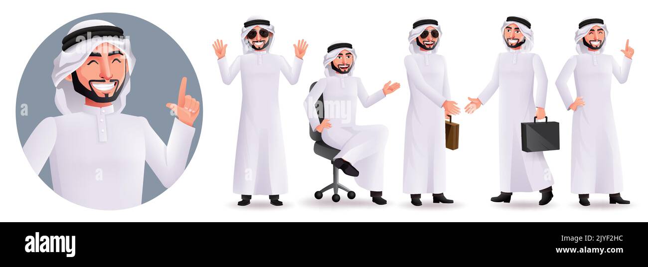 Arab business man vector character set. Arabian male characters with ...