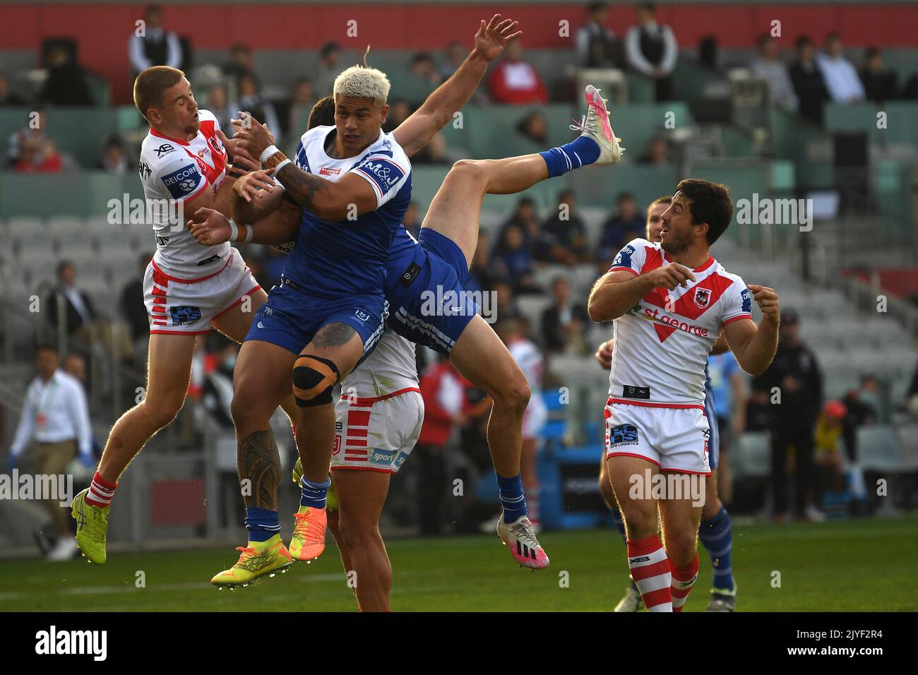 Matthew Dufty of the Dragons and Nick Meaney and Renouf To'omaga of the ...