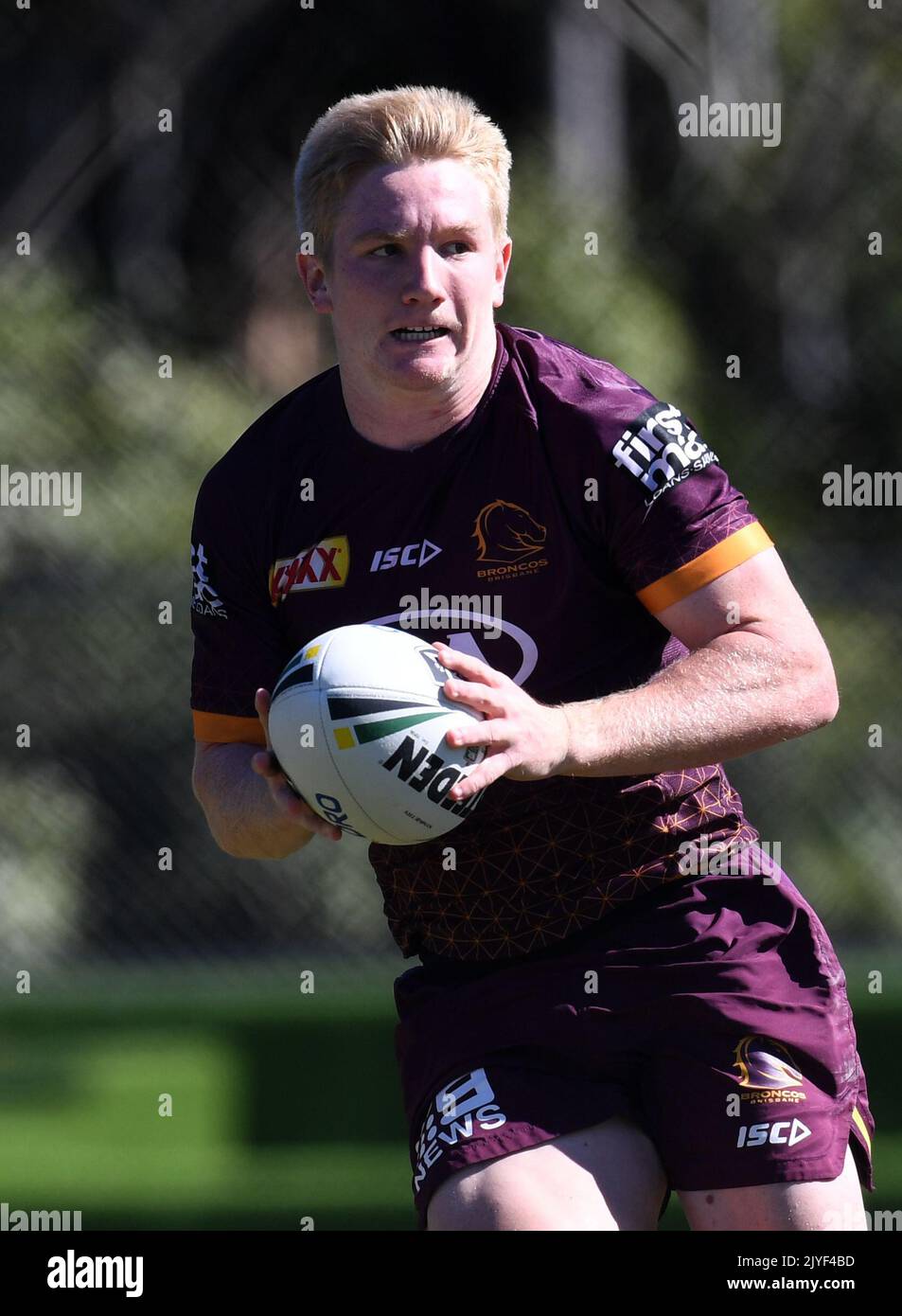Brisbane Broncos player Tom Dearden is seen during a training session ...