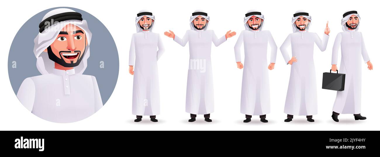 Arab business man vector character set. Arabian male characters with ...