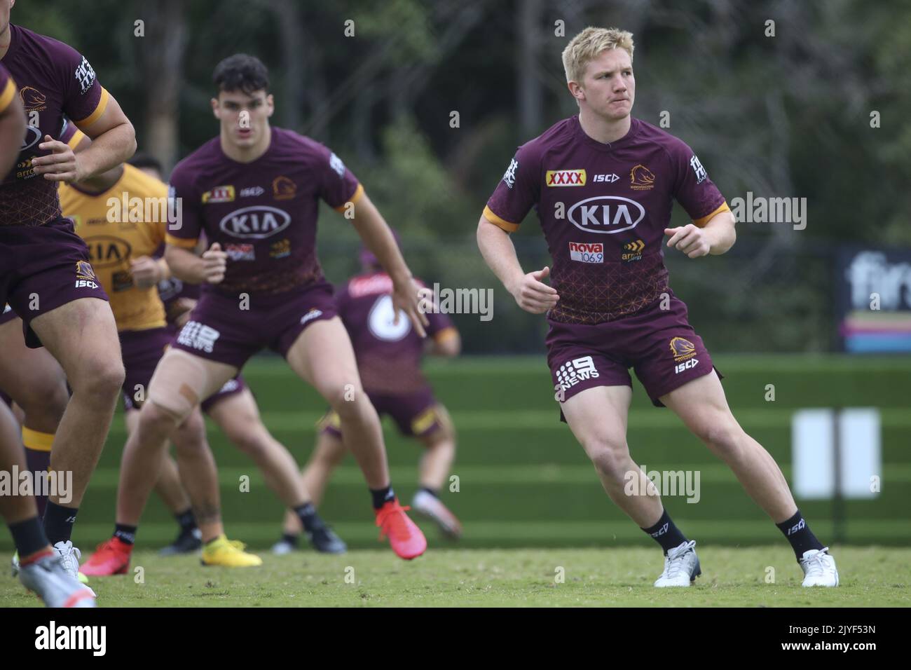 Tom Dearden in action during an NRL Brisbane Broncos training session ...