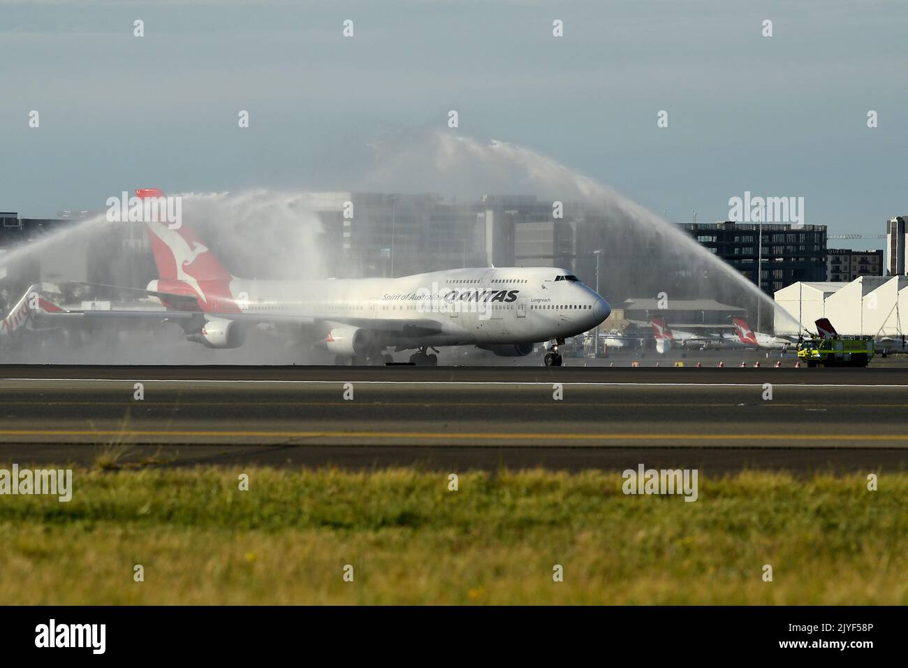 Qantas Airways flight QF7474 taxies as it prepares for take off during ...