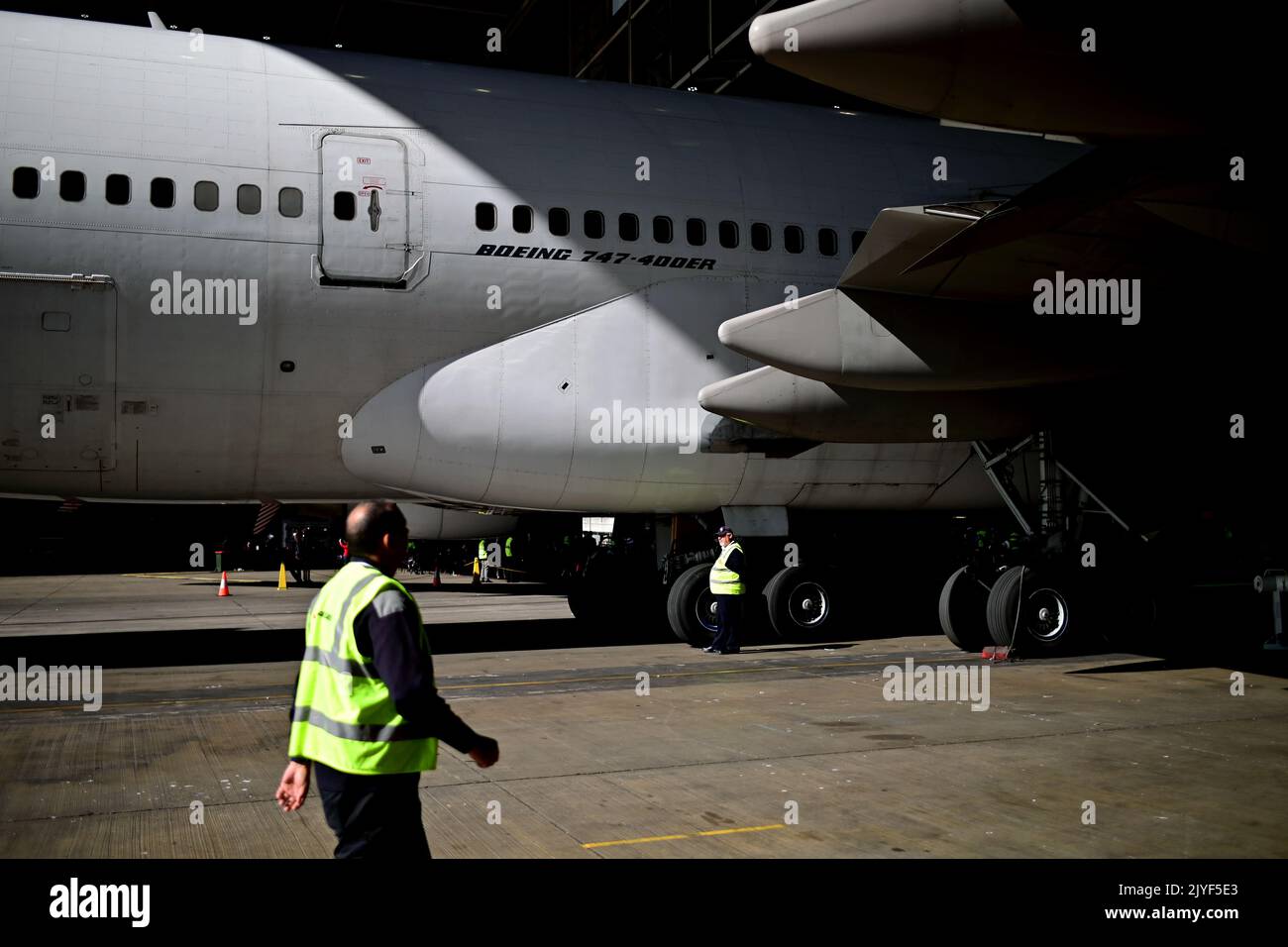 Qantas Airways flight QF7474 seen in Hanger 96 as it prepares for take ...