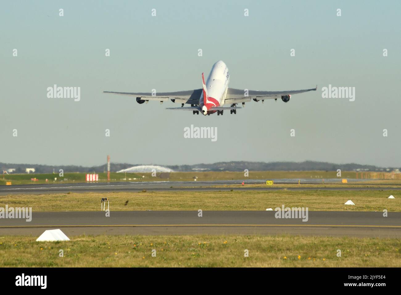 Qantas Airways flight QF7474 lifts off during an official farewell ...