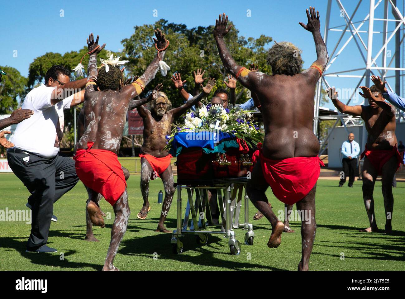 Indigenous performers surround the coffin of former Member for Arnhem ...