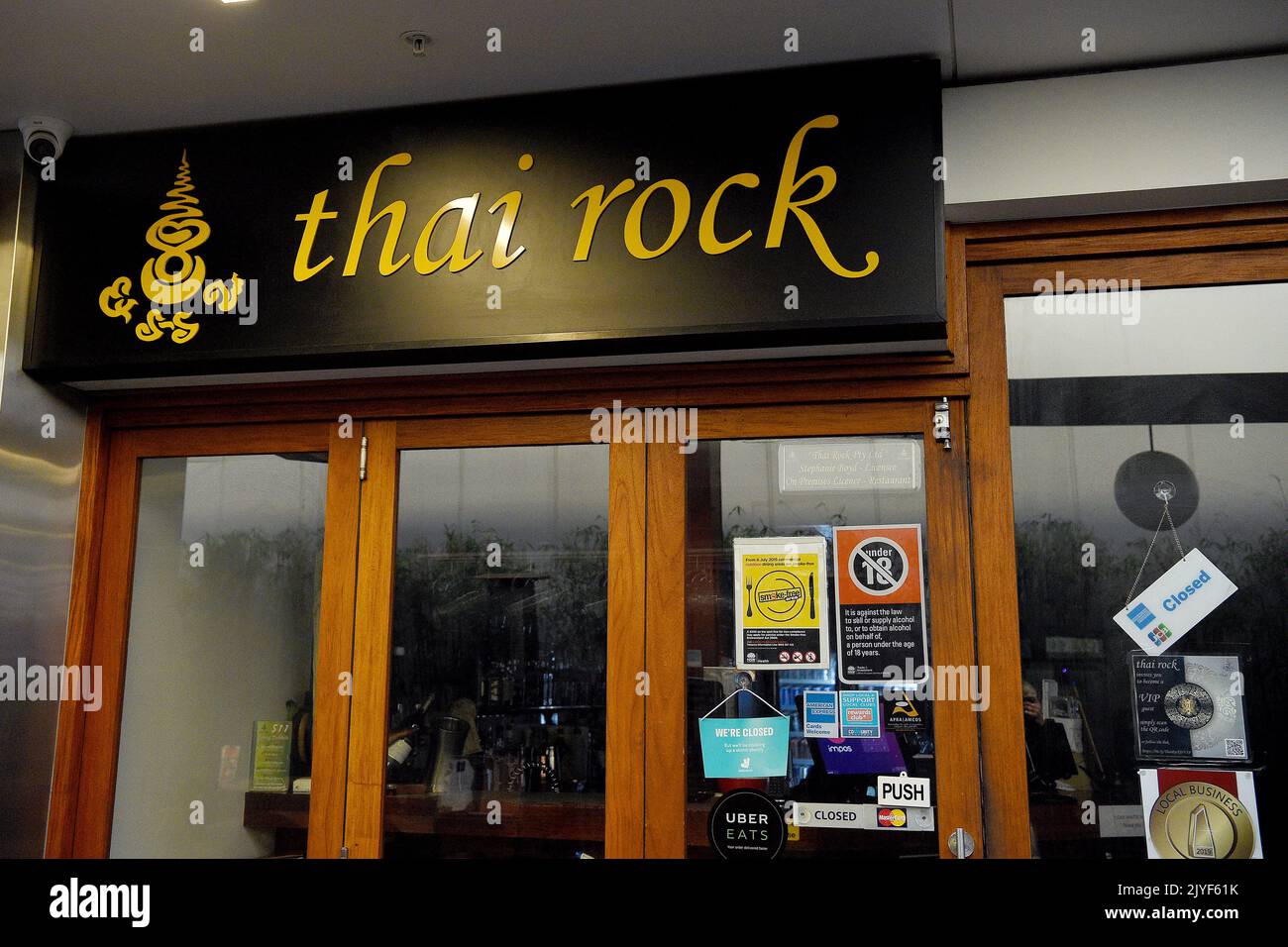 Signage is seen at the Thai Rock restaurant at Stockland Wetherill Park Shopping Centre in ...