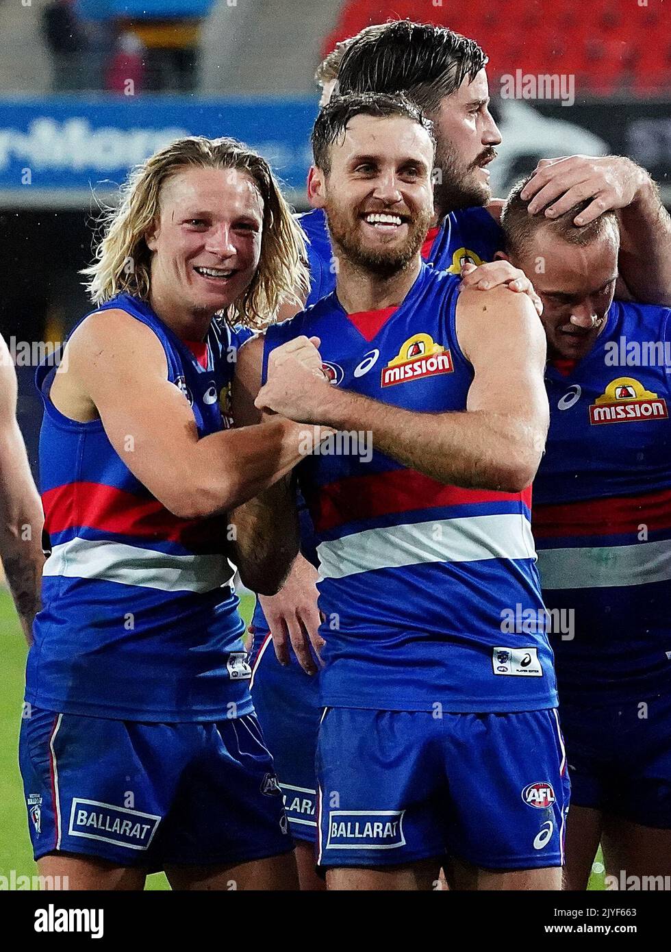 Bulldogs players Cody Weightman (left) and Hayden Crozier celebrate ...