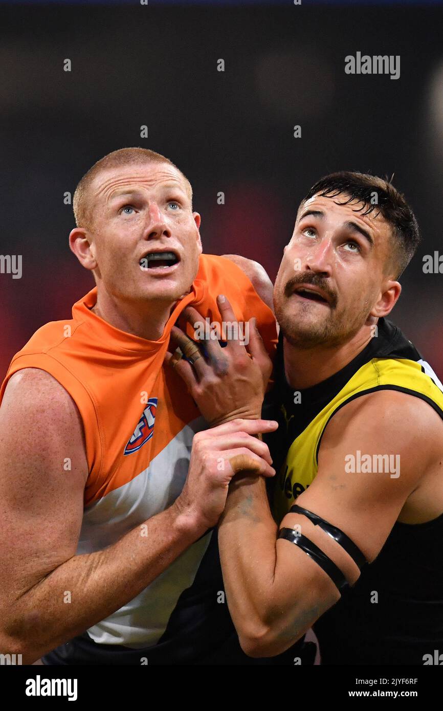 Sam Jacobs of the Giants and Ivan Soldo of the Tigers during the Round ...