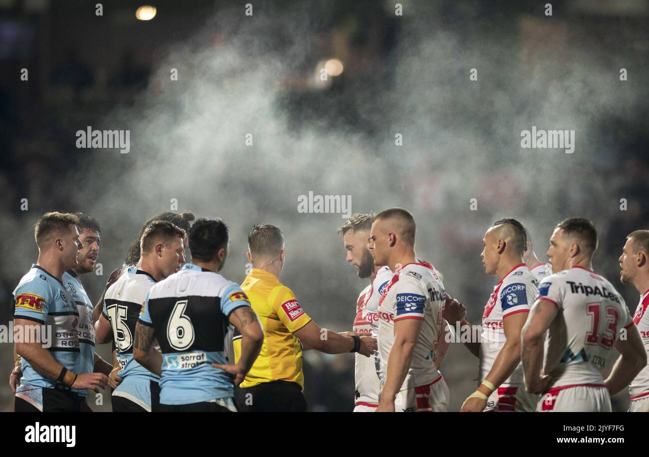 Steam from a scrum during the Round 11 NRL match between the Cronulla ...