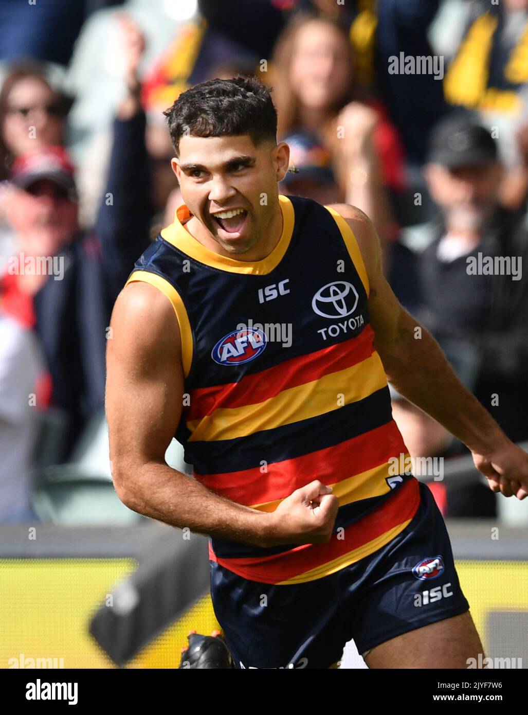Tyson Stengle of the Crows reacts after scoring a goal during the Round ...