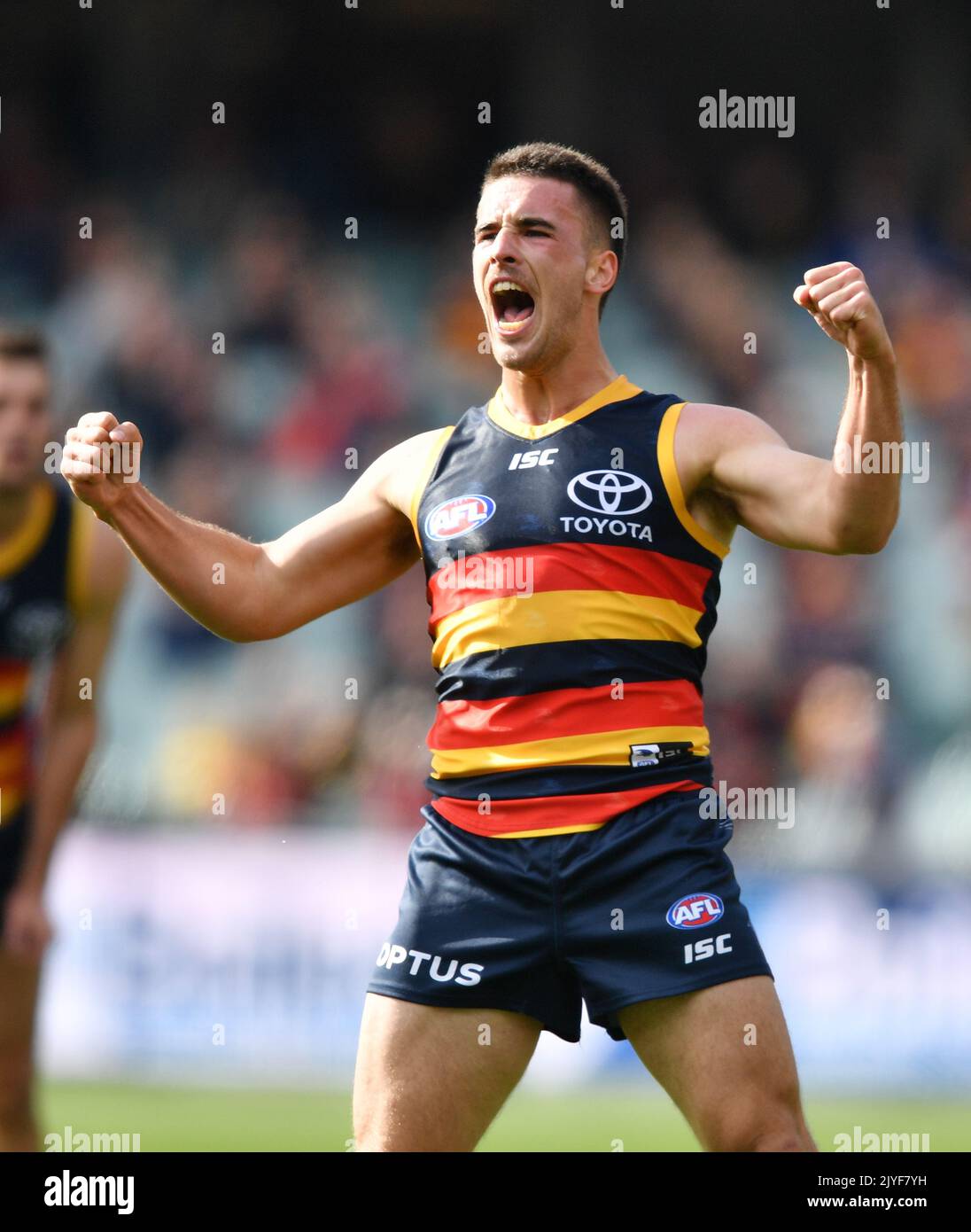 Lachlan Murphy of the Crows reacts after scoring a goal during the ...