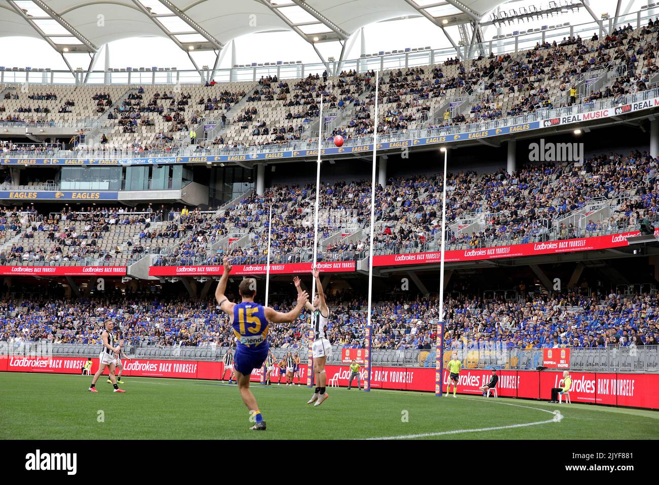 Jamie Cripps of the Eagles kicks a goal during the Round 8 AFL match ...