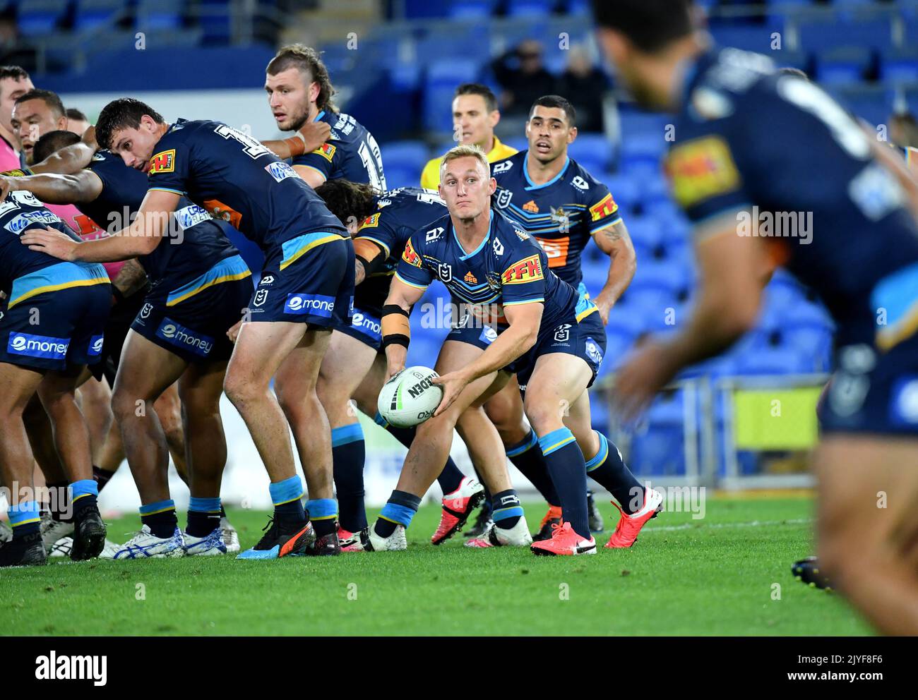 Tanah Boyd (centre) of the Titans in action during the Round 11 NRL ...
