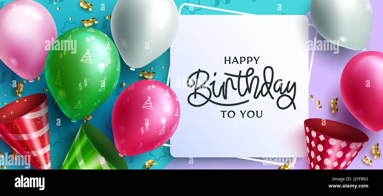 Birthday greeting vector template design. Happy birthday to you text in board space with ...